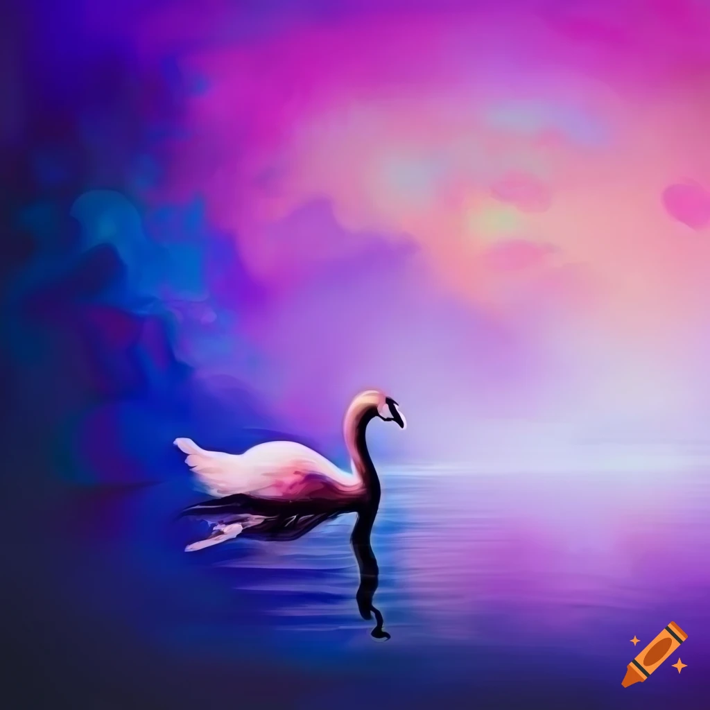 Detailed pink swan illustration with iridescent lighting on Craiyon