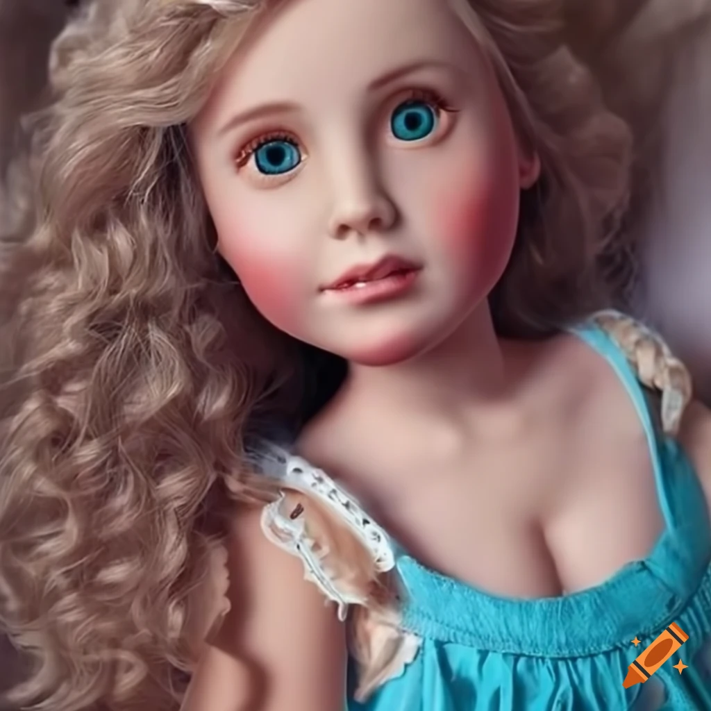 Realistic Portrait Of A Woman Transforming Into An American Girl Doll On Craiyon