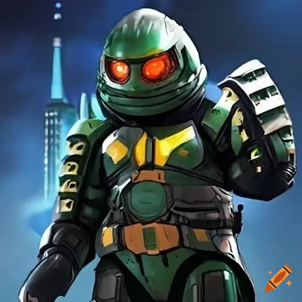 Illustration of a cyborg turtle wearing futuristic armor on Craiyon
