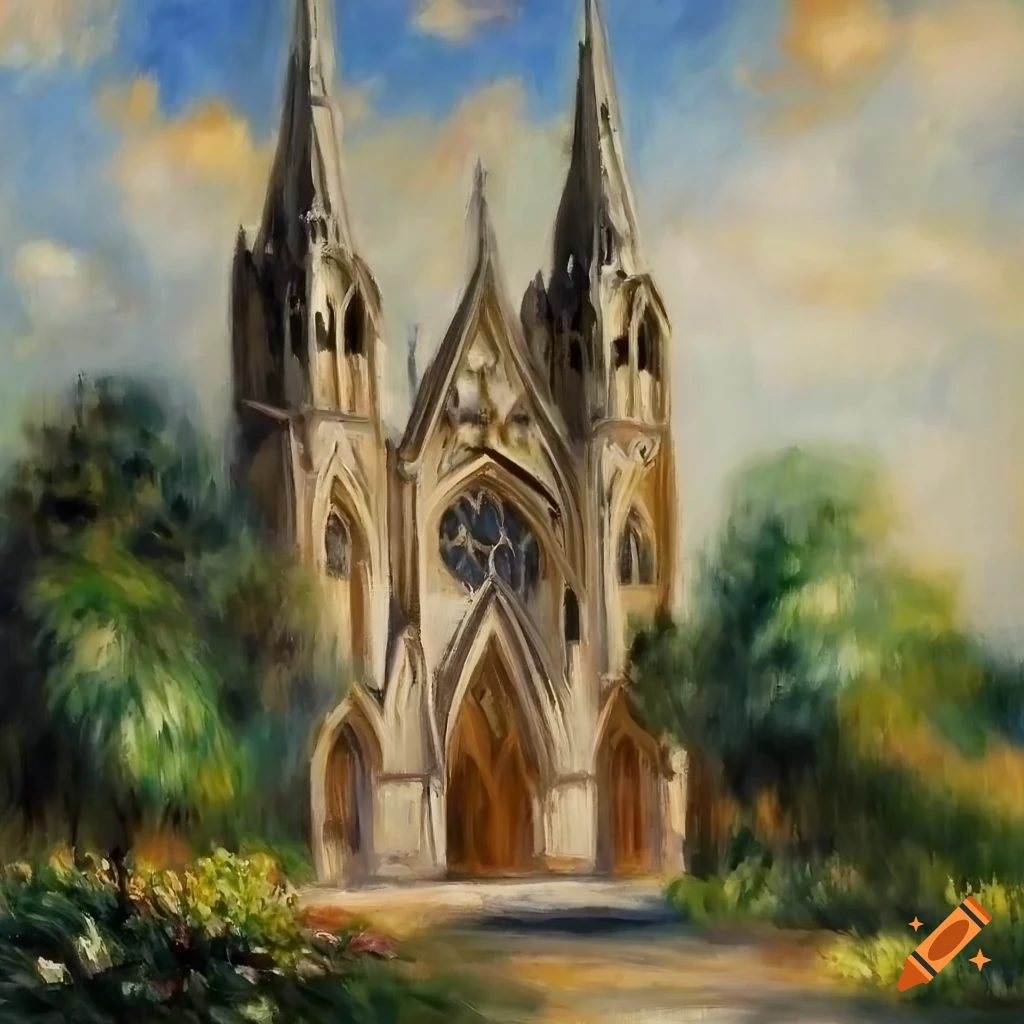 Oil painting of a gothic church on Craiyon