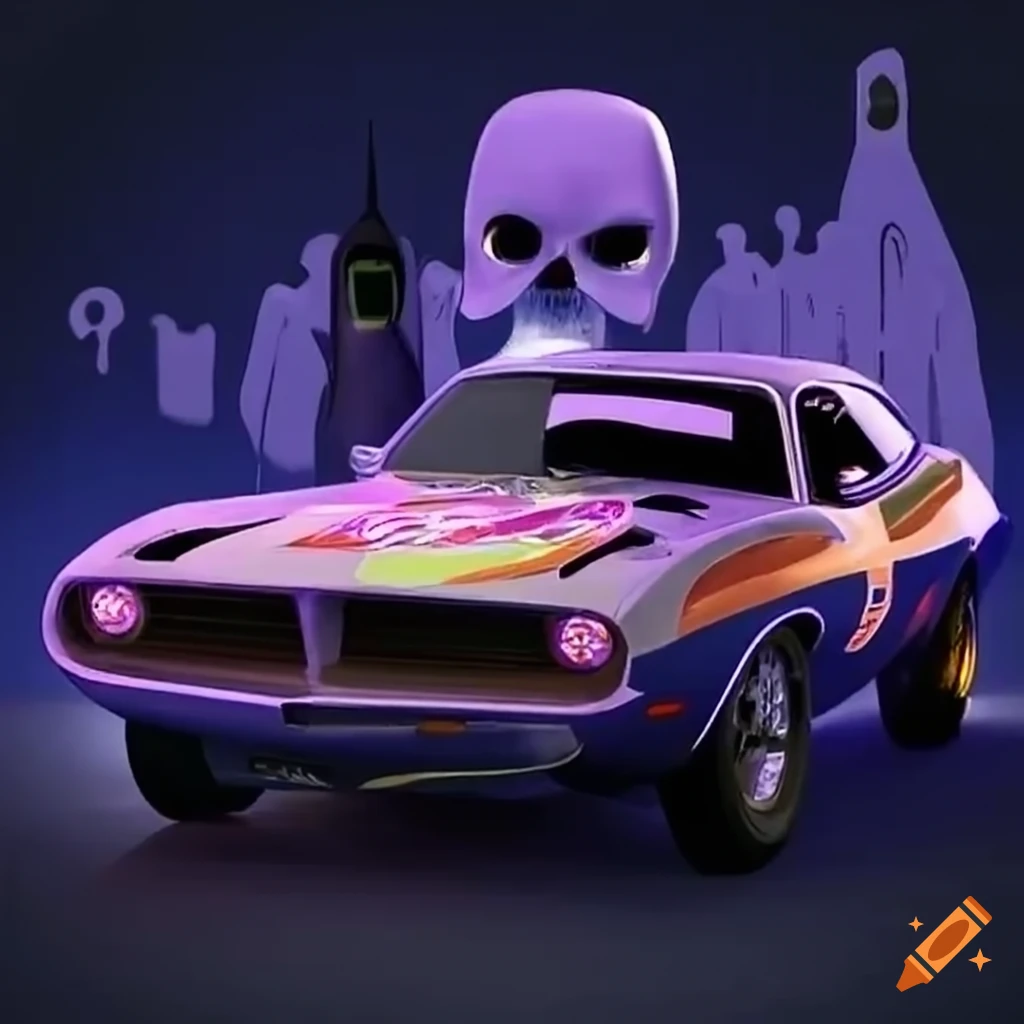 Animation of a haunted car racing through a town on Craiyon