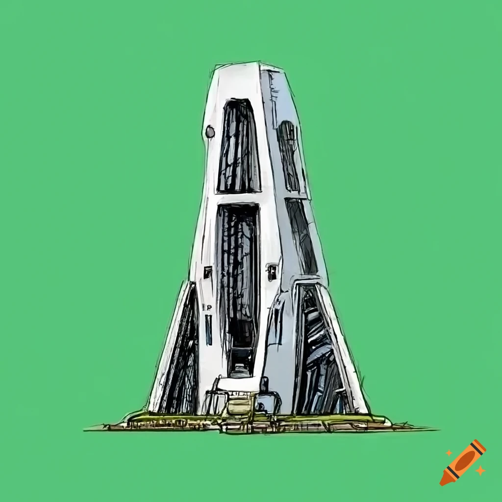 Sketch art of a futuristic alien tower on Craiyon