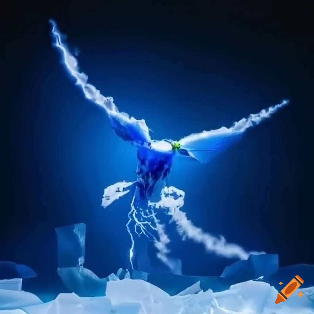 Digital art of a blue lightning bird in flight on Craiyon