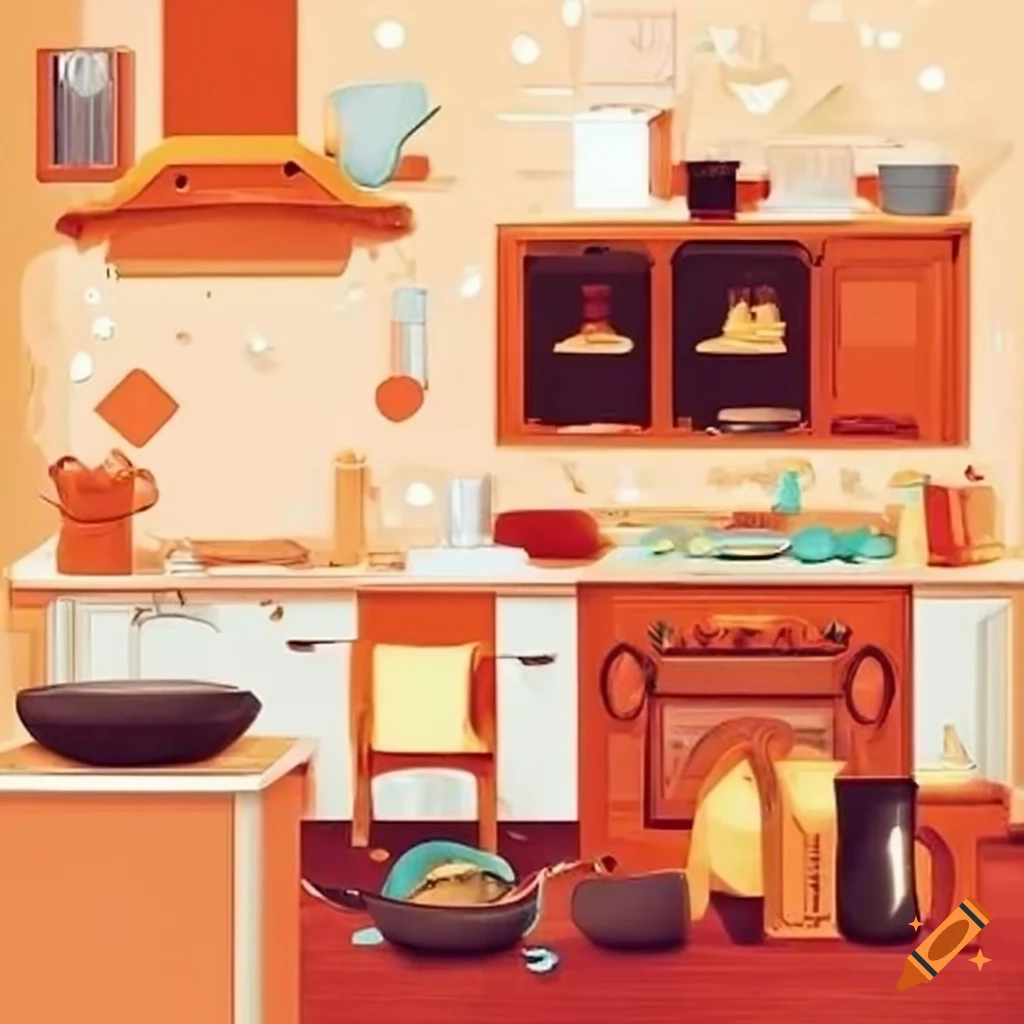 Cluttered kitchen on Craiyon
