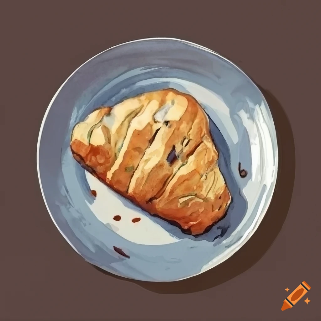 Watercolor illustration of scones with butter on a vintage plate on Craiyon