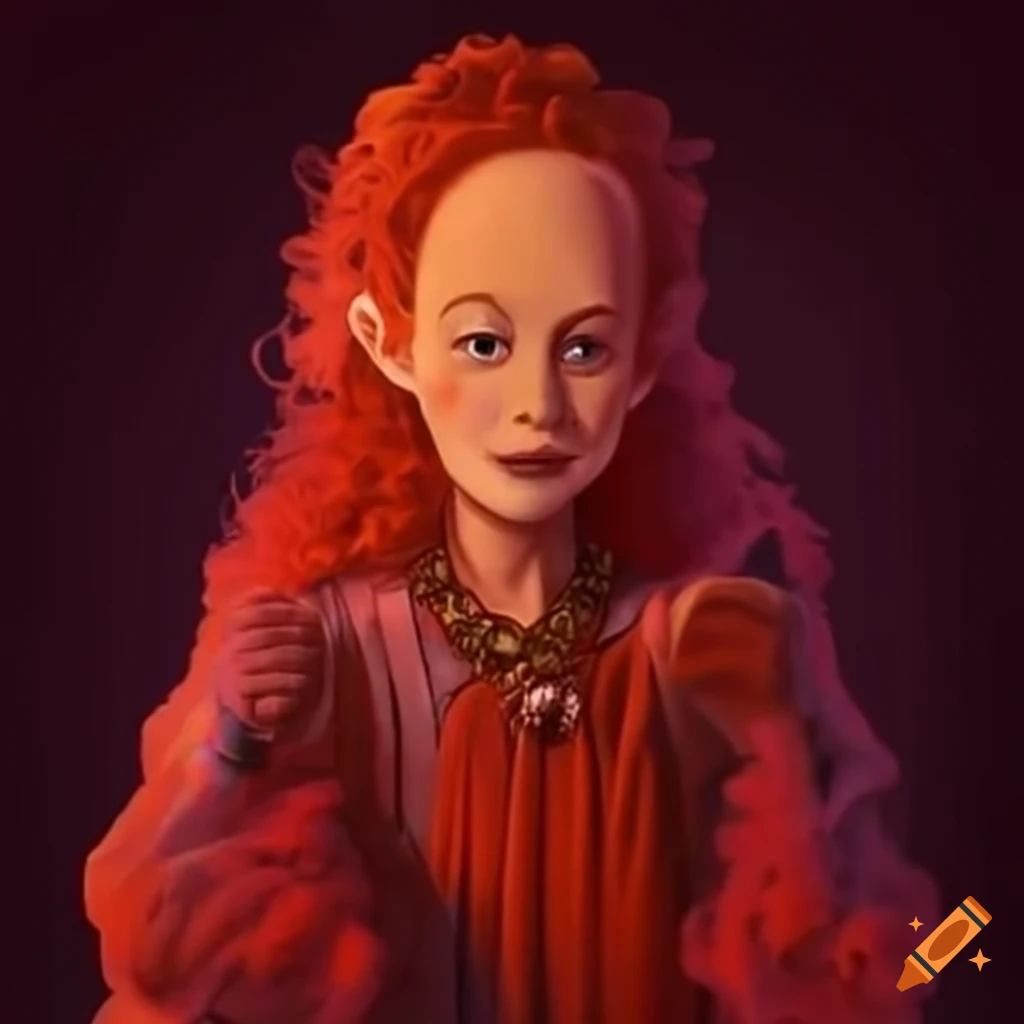 Red wizard character inspired by ms frizzle on Craiyon