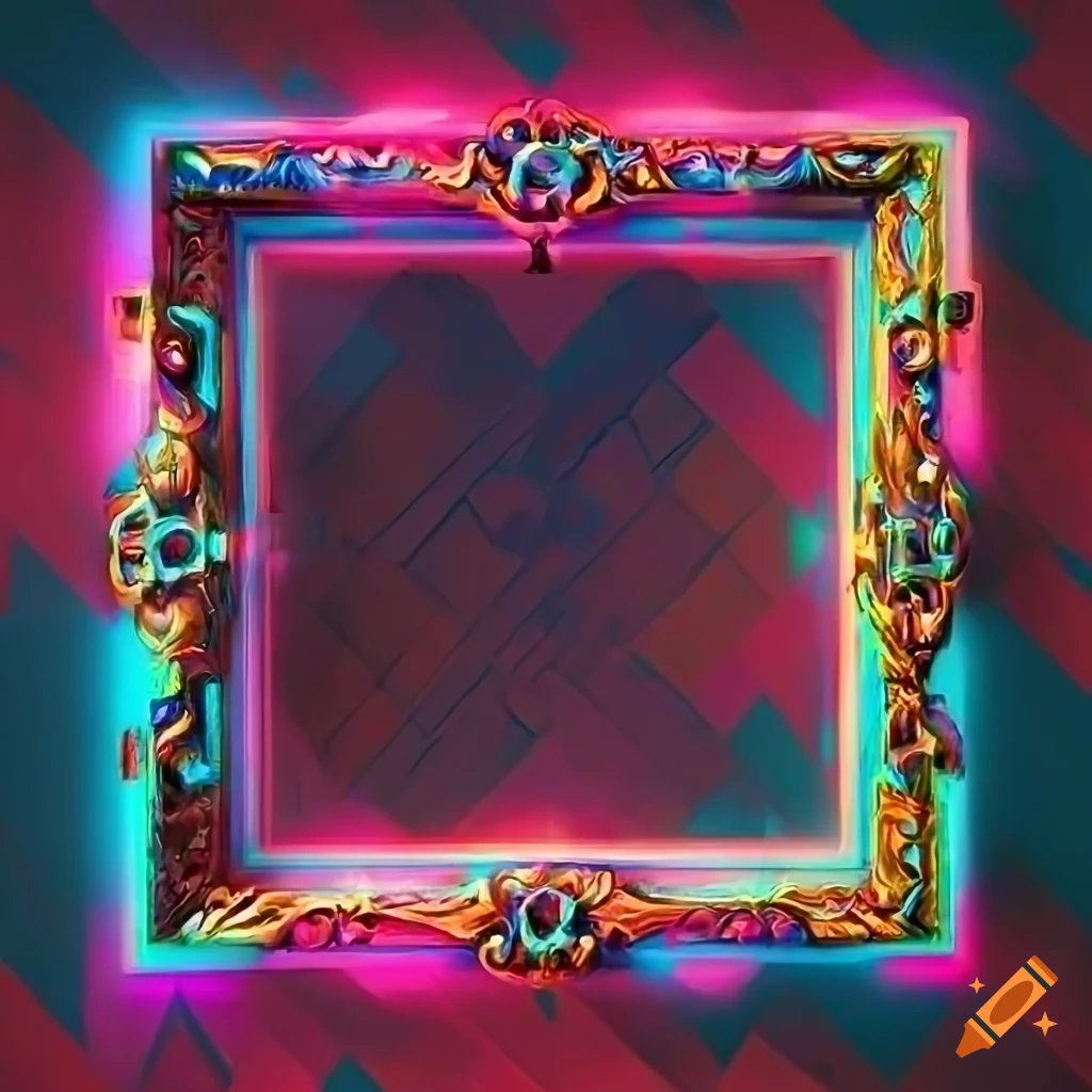 Colorful neon wooden picture frame on Craiyon