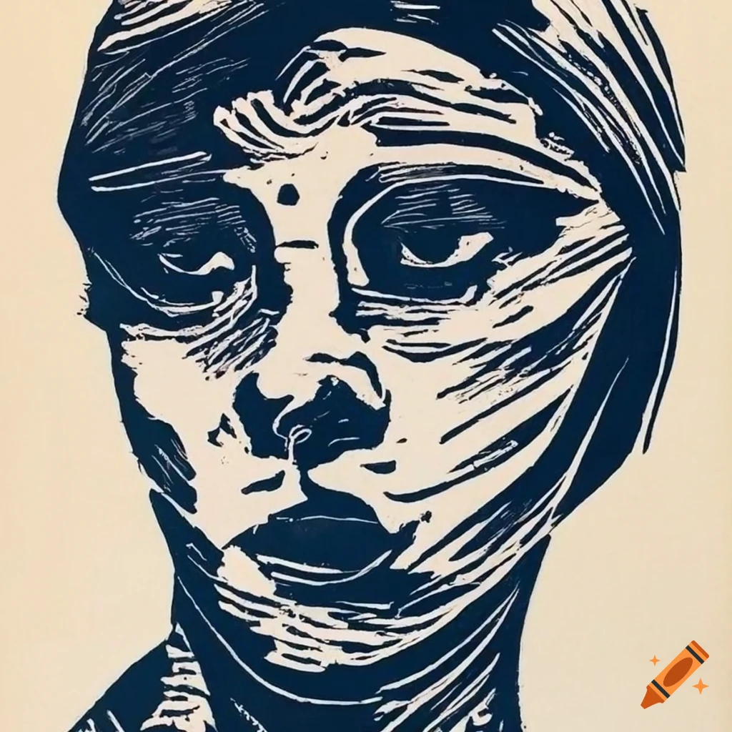 Groovy man in despair in a linocut artwork on Craiyon