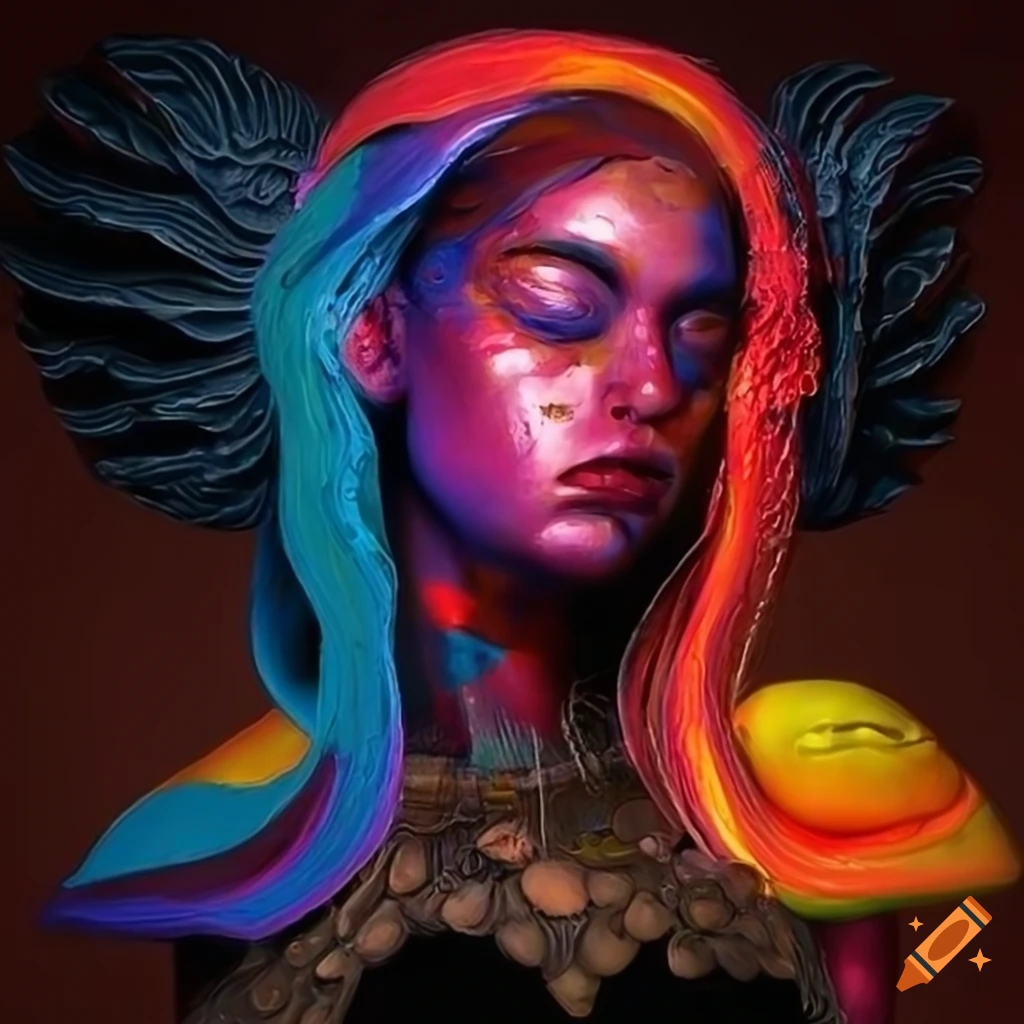 Intricately detailed sculpture with vibrant colors on Craiyon