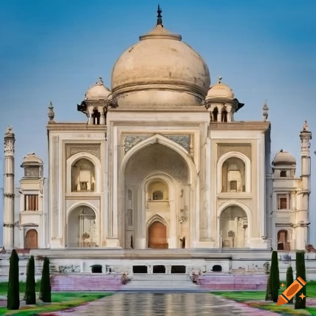 Frontal view of mahal white house in mediterranean architectural style ...