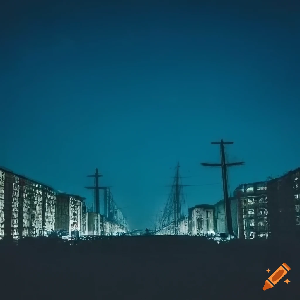 Night scene of a creepy post soviet city on Craiyon