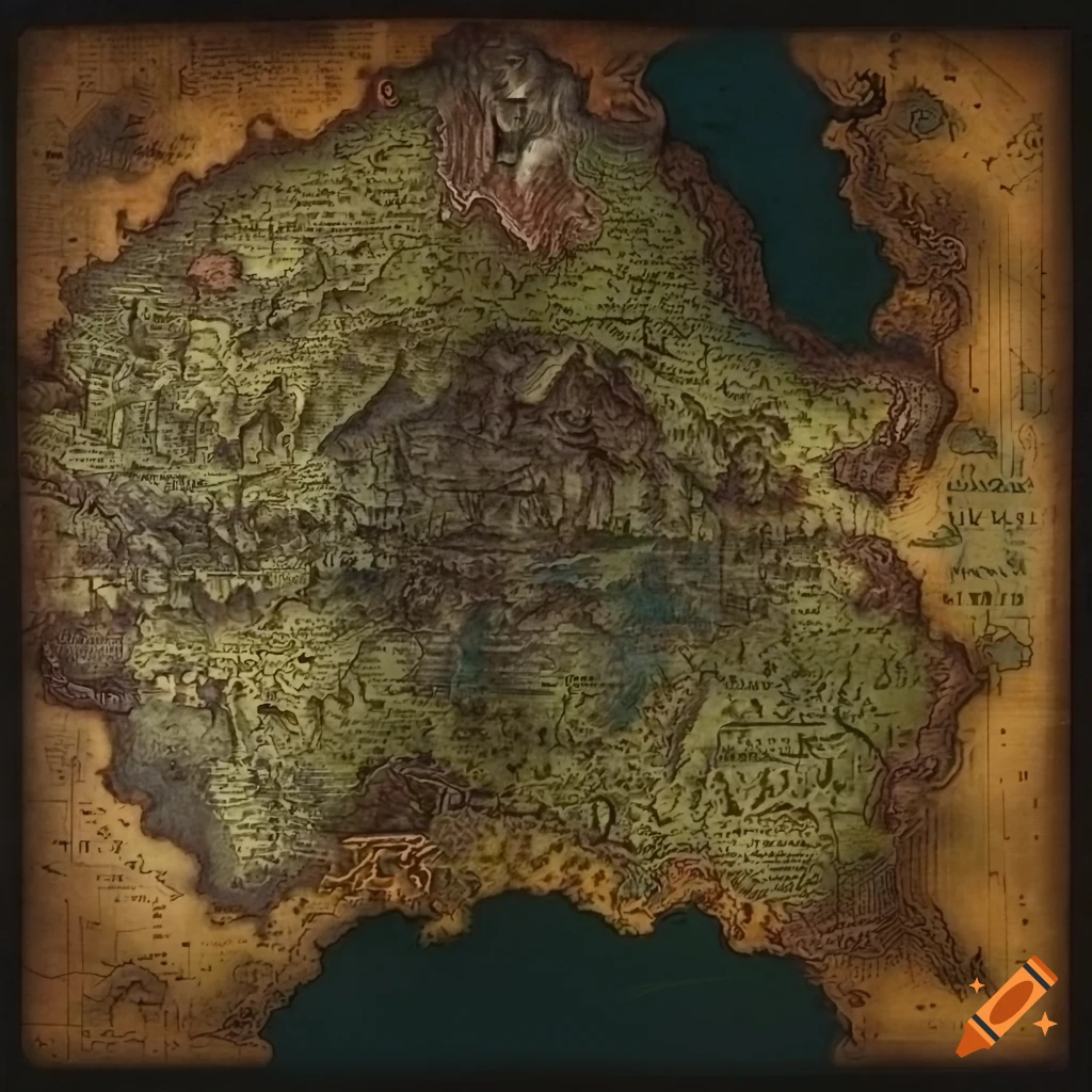 Hyper detailed dark fantasy map inspired by tolkien's works on Craiyon