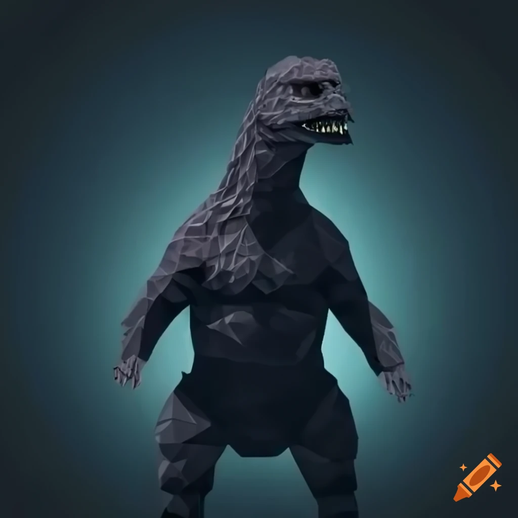 Low poly artwork of godzilla and king kong fighting