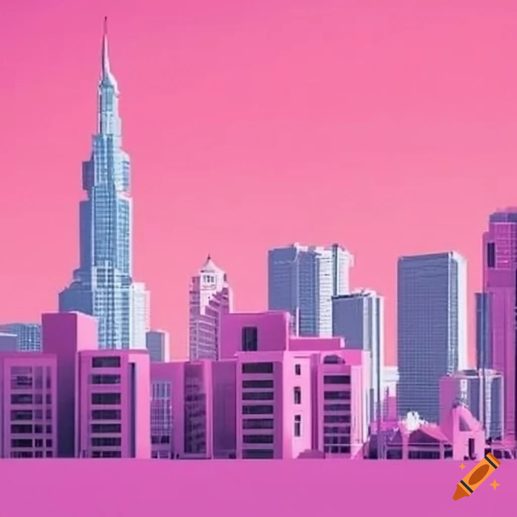 Pink modern cityscape on Craiyon