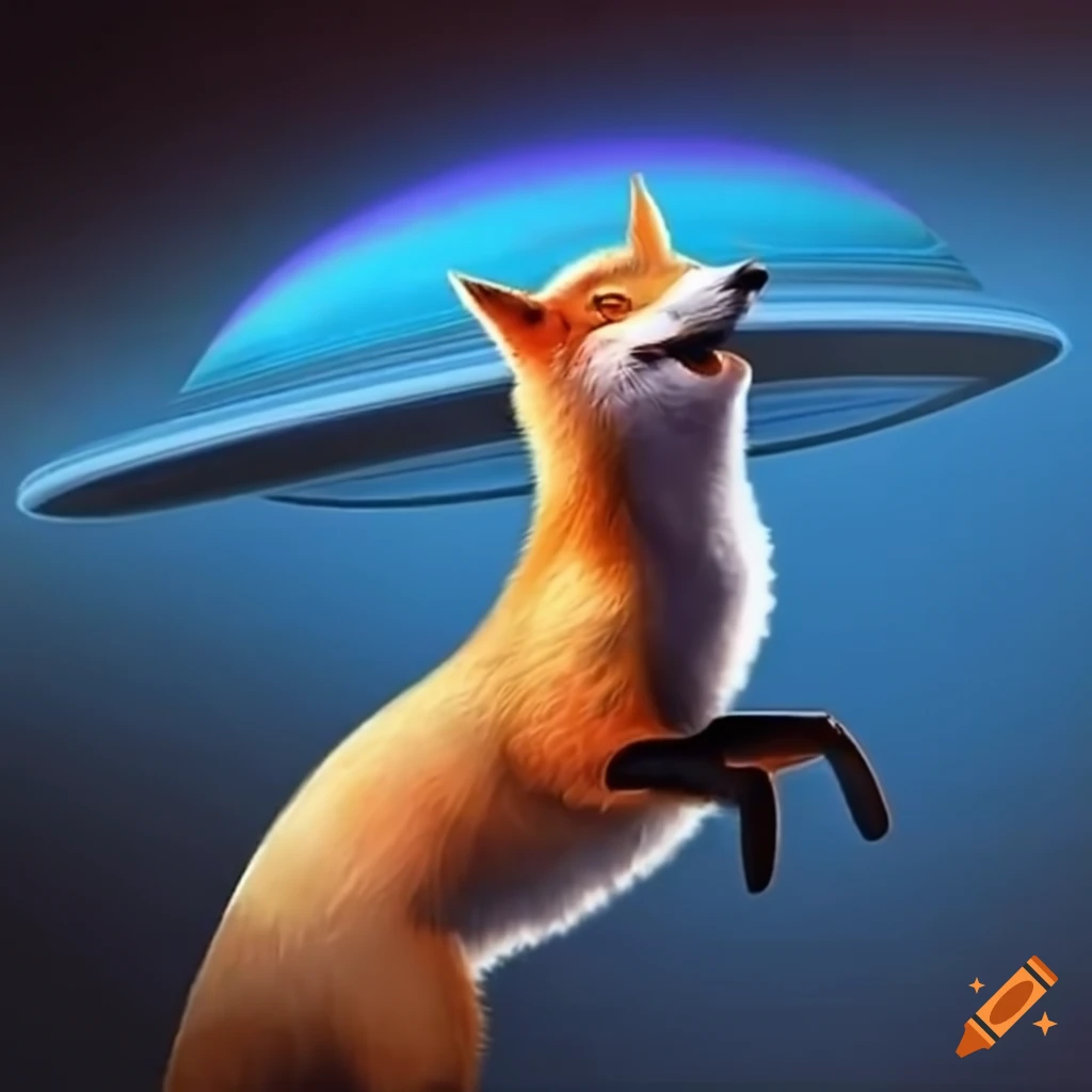 Digital art of a fox singing on saturn