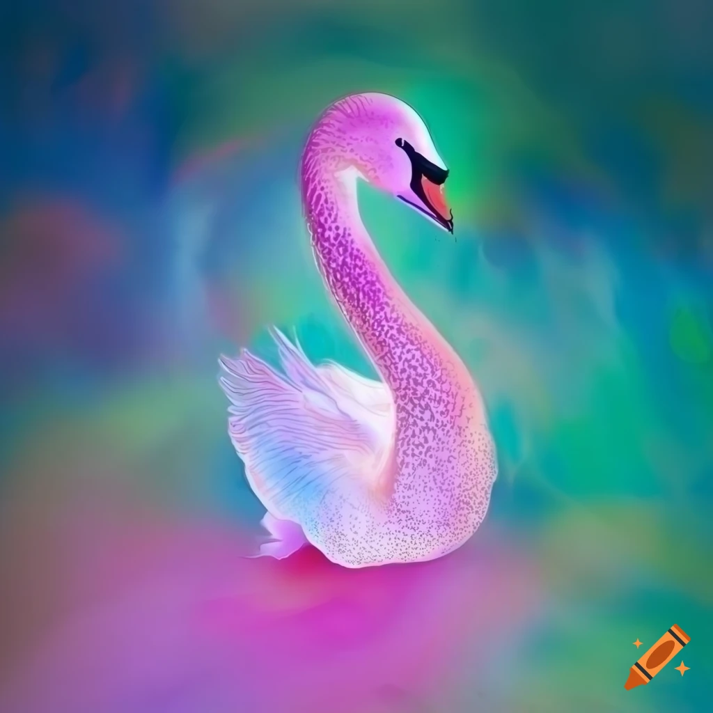 Detailed pink swan illustration with iridescent lighting on Craiyon