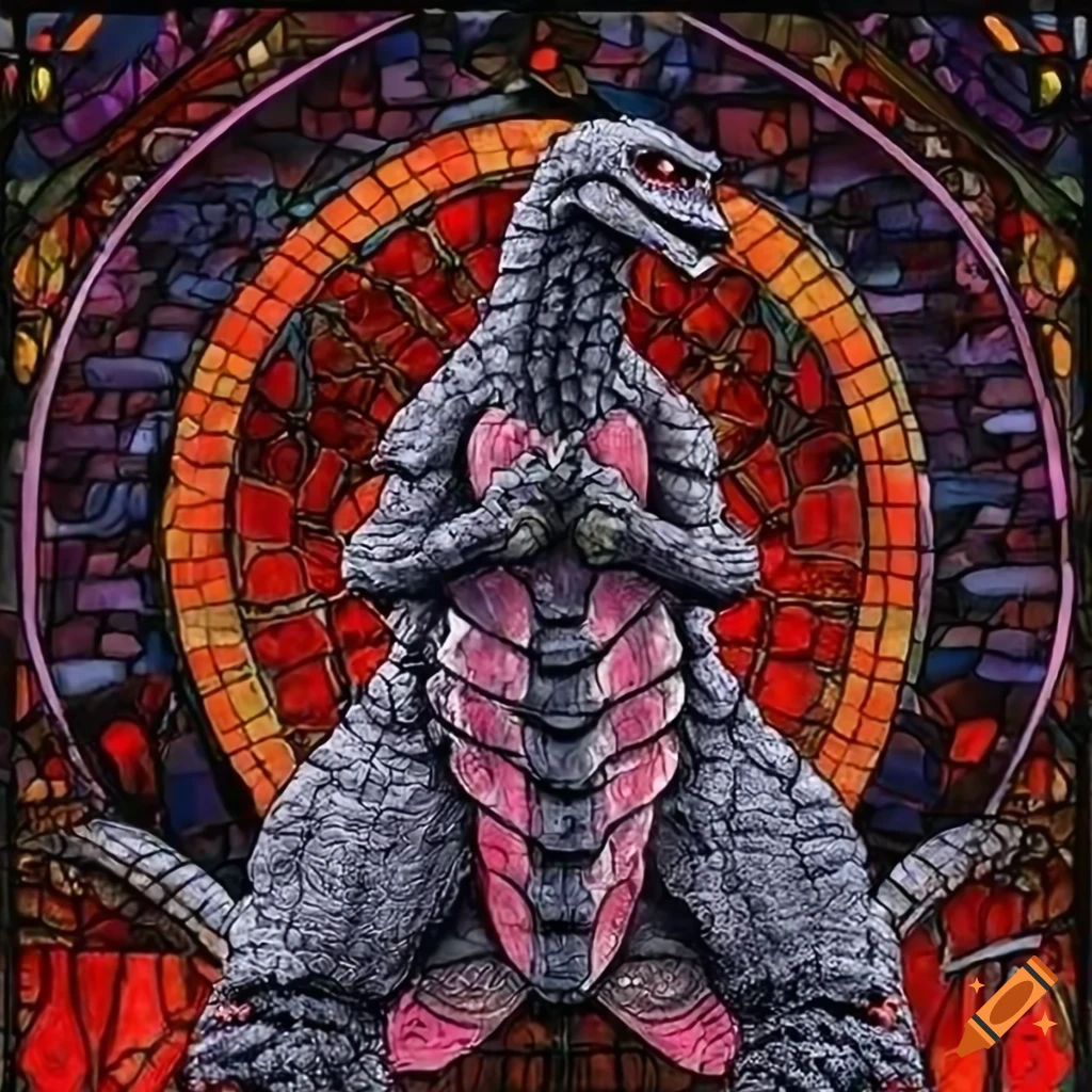 Shin godzilla in stained glass style on Craiyon