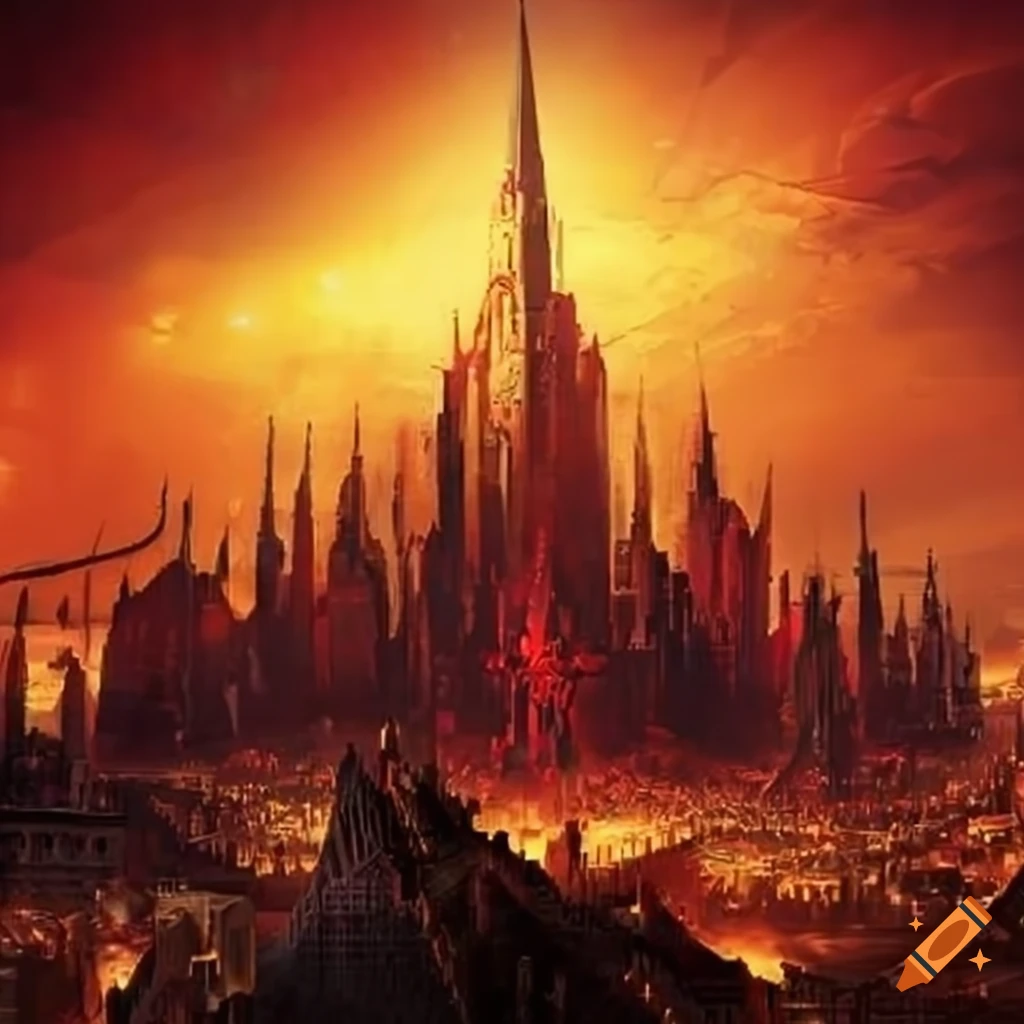 Image of a red and gold fantasy city on Craiyon