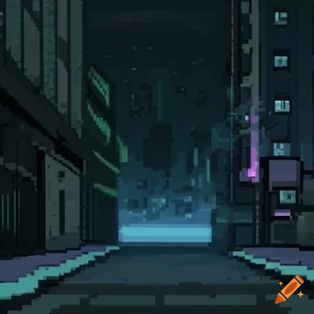Detailed pixel art of a dark backdoor alley on Craiyon