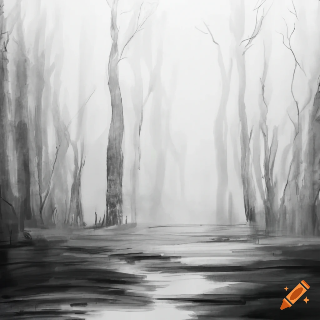 Sketch of a foggy forest on Craiyon