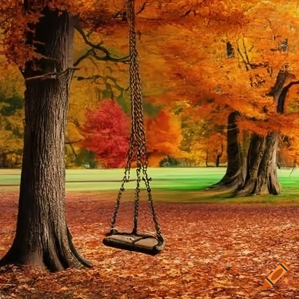 Scenic fall foliage with a tree swing