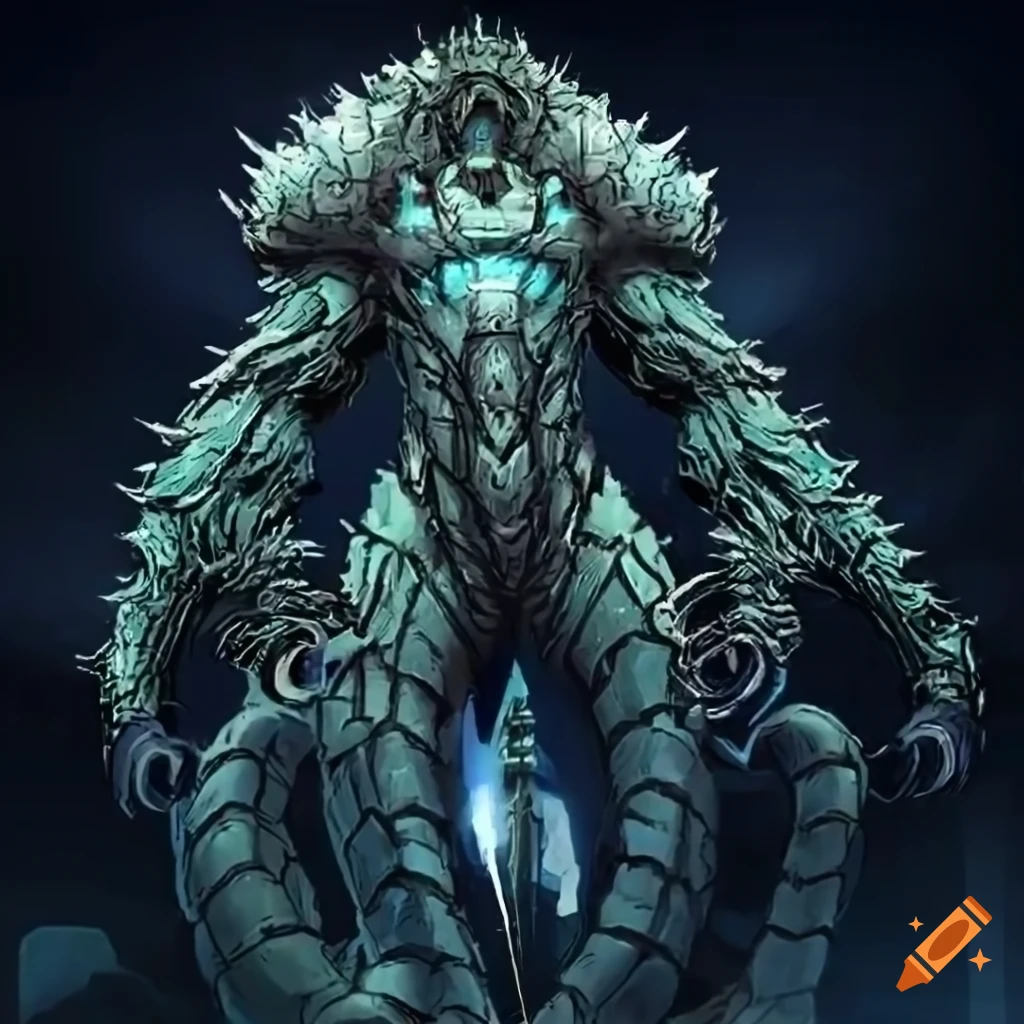 Fenrir mecha with sharp edges and facets of armor on Craiyon