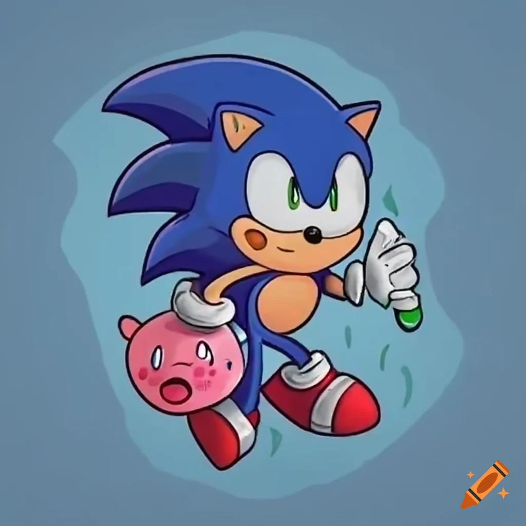 Sonic the hedgehog and kirby enjoying a moment on Craiyon