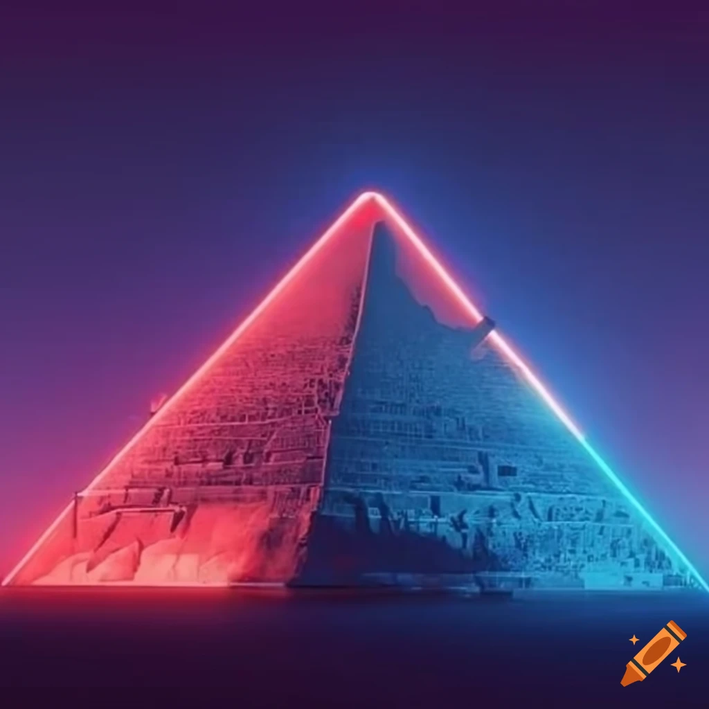 Neon pyramid in a cyberpunk setting on Craiyon