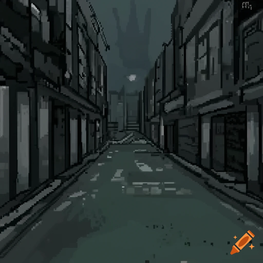 Detailed pixel art of a dark noir alleyway on Craiyon