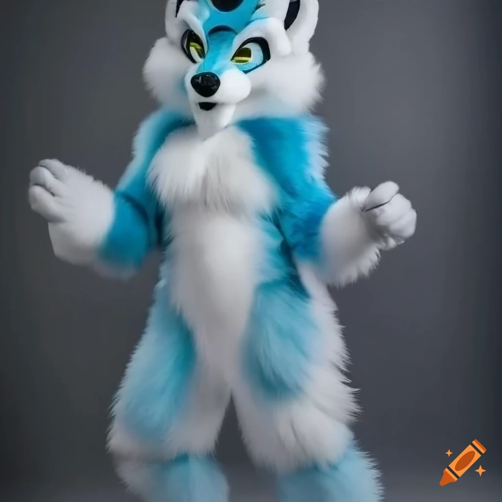 Realistic arctic fox fursuit standing in a bedroom on Craiyon