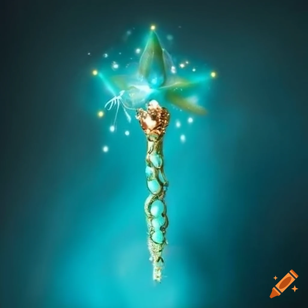 Turquoise light emitting from a fairy wand