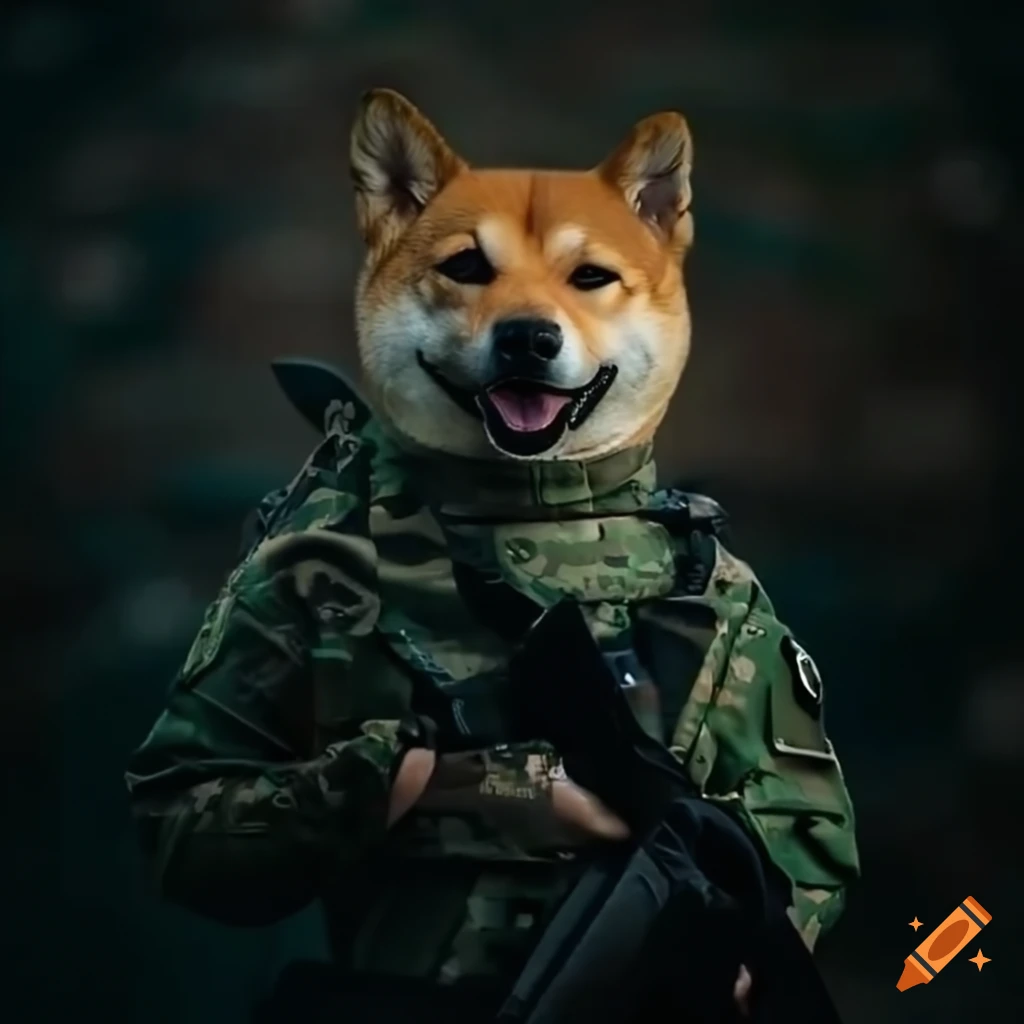 Shiba inu dogs dressed in military uniform on Craiyon