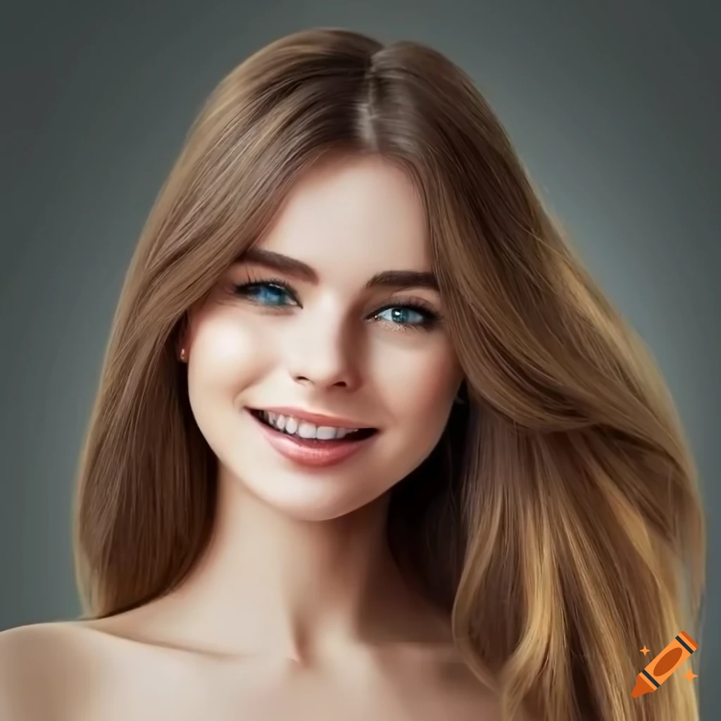 Portrait of a beautiful young woman with a warm smile on Craiyon