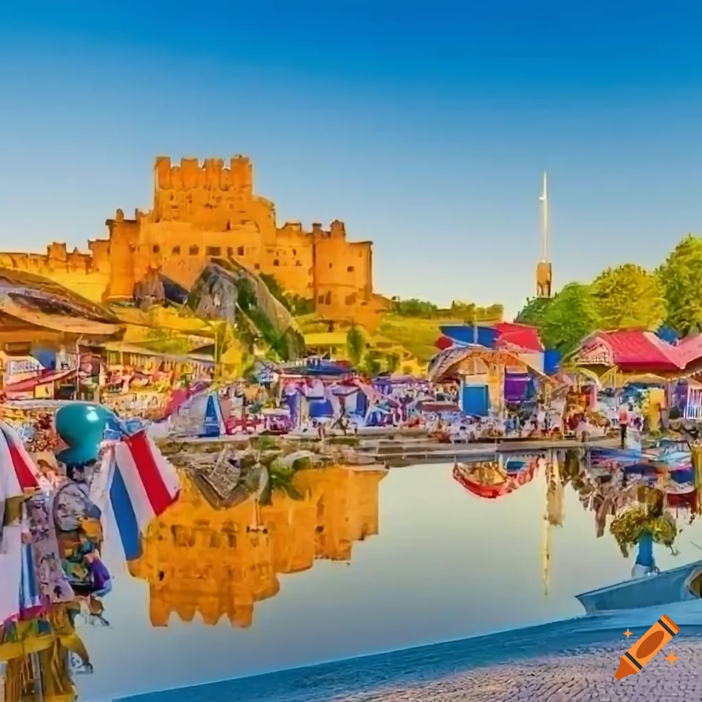Vibrant medieval town marketplace on Craiyon