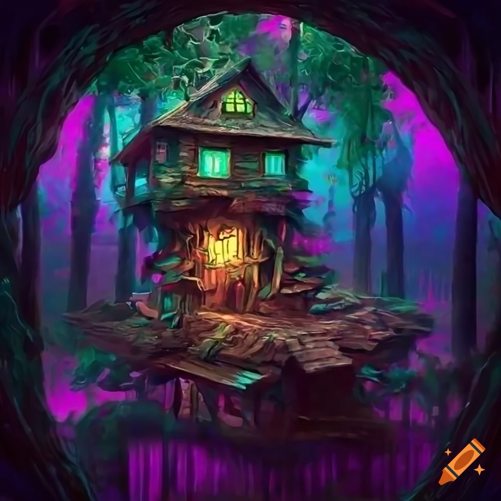 Anime style magical shed with harley davidson three-wheeled motorbike ...