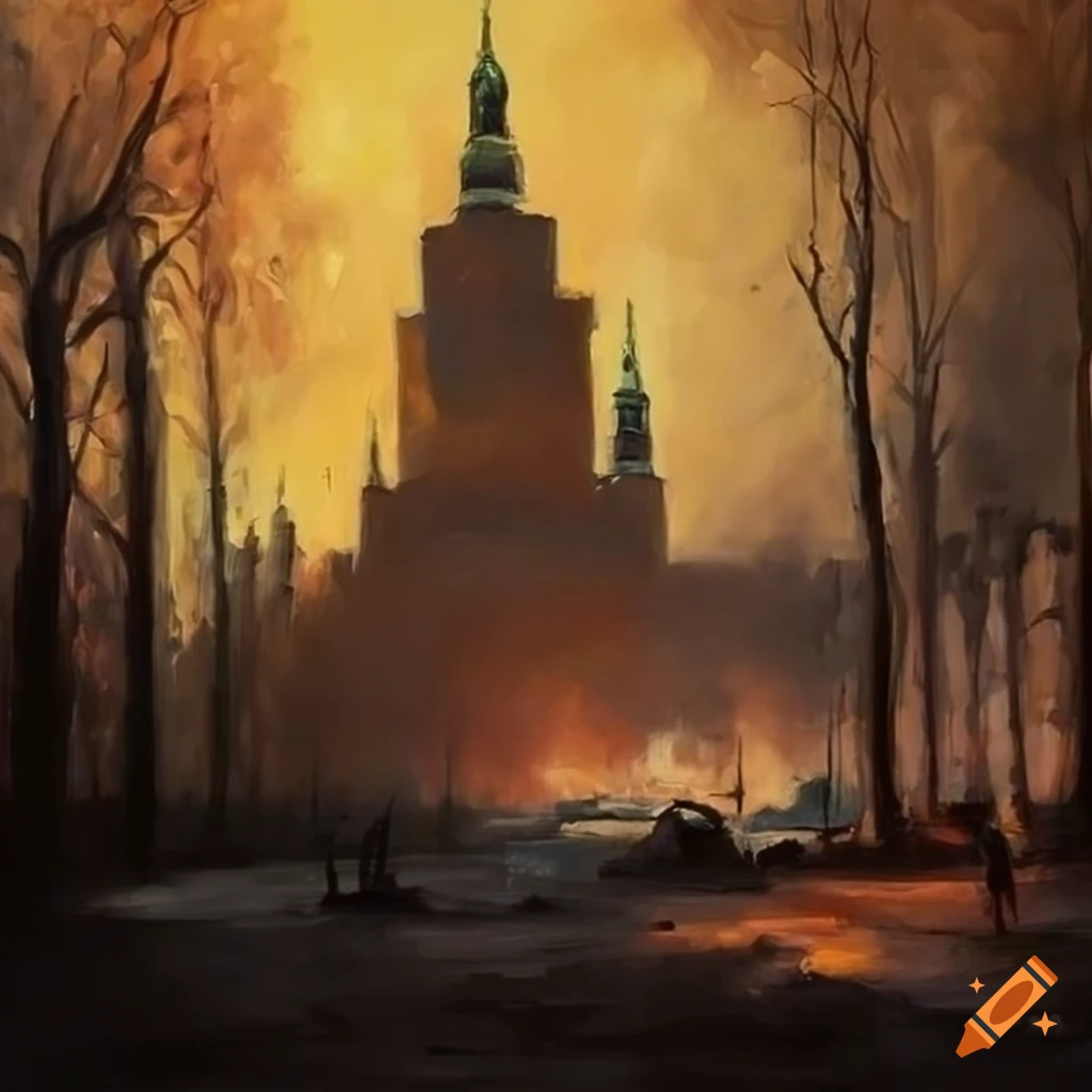 Haunting painting of post-nuclear war scene in Warsaw on Craiyon