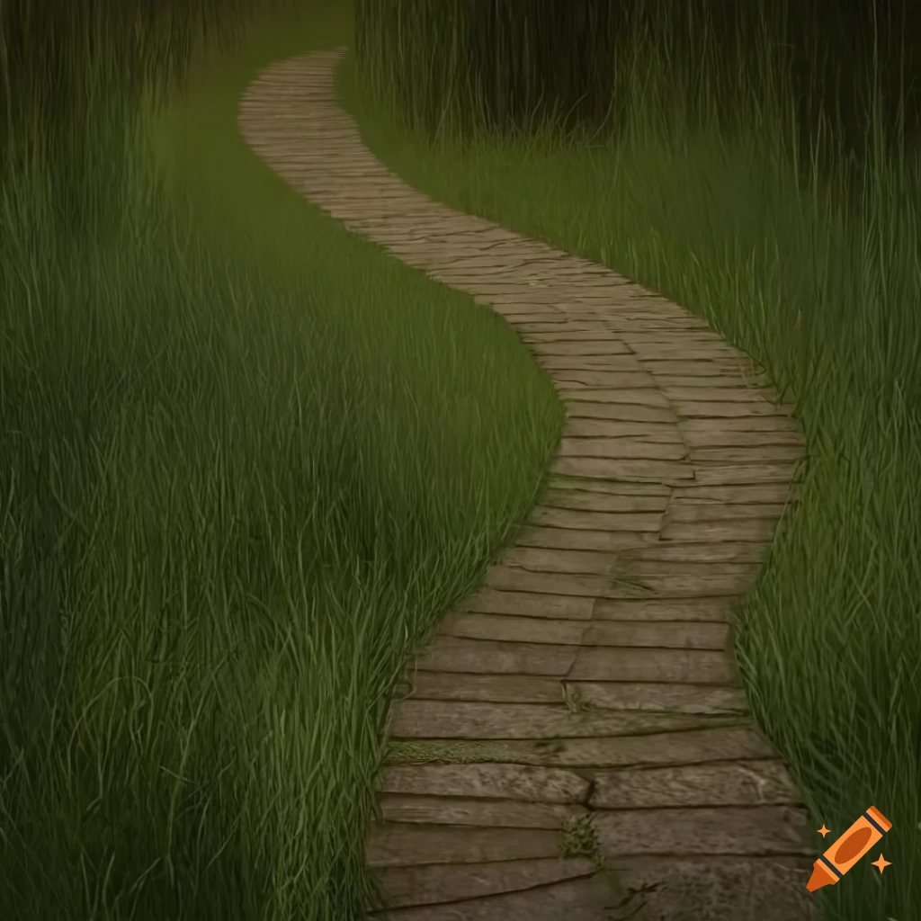Realistic medieval path in a grassy field