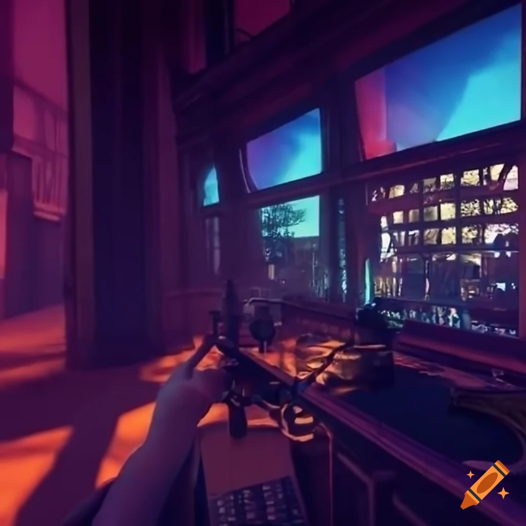 Immersive video game world with parisian cityscape