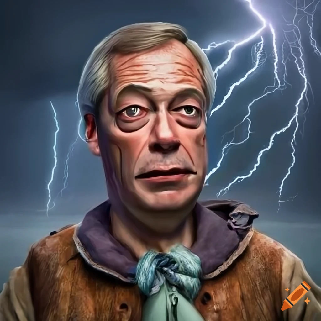 Surreal portrait of Nigel Farage as a moody sailor with fish on Craiyon