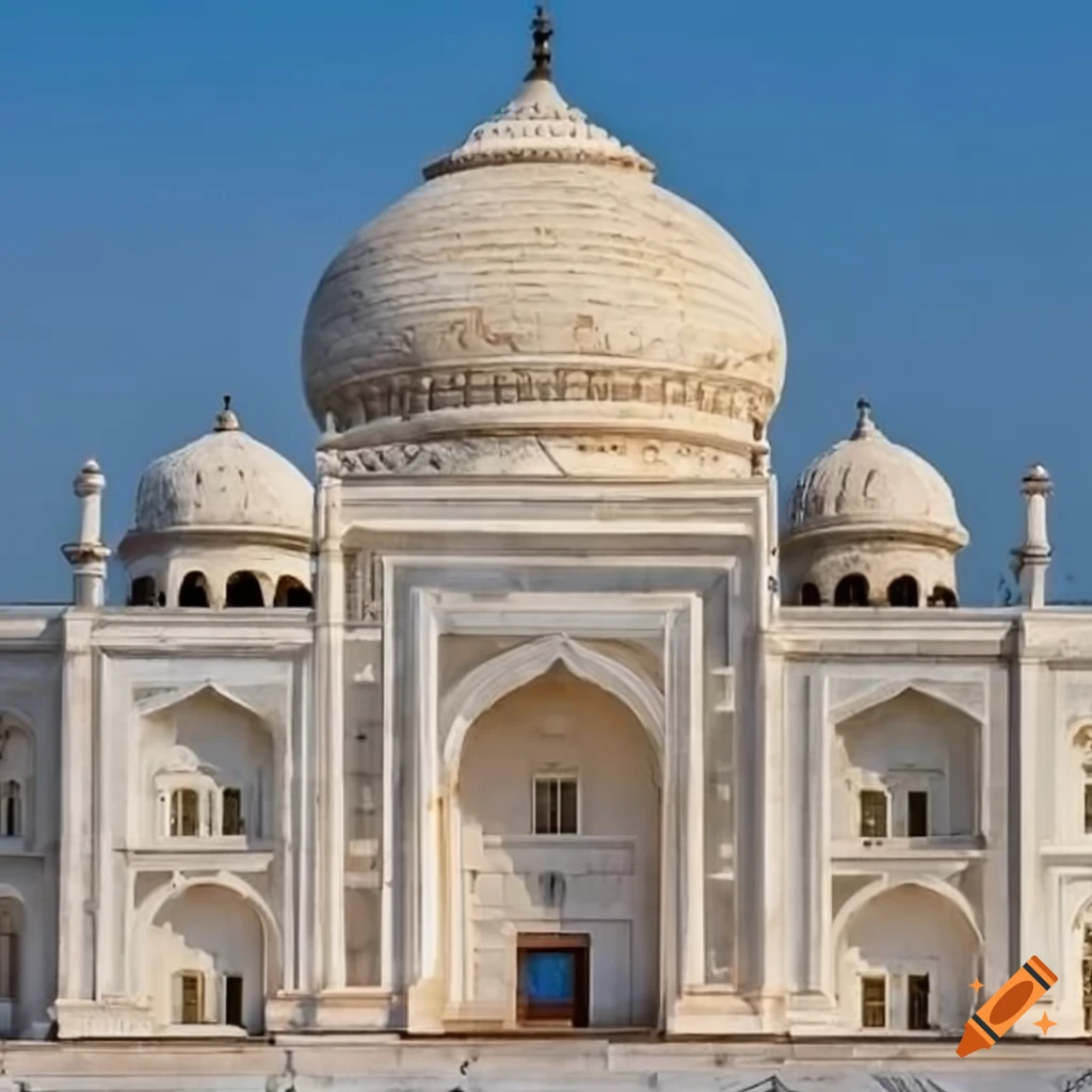Frontal view of mahal white house in mediterranean architectural style