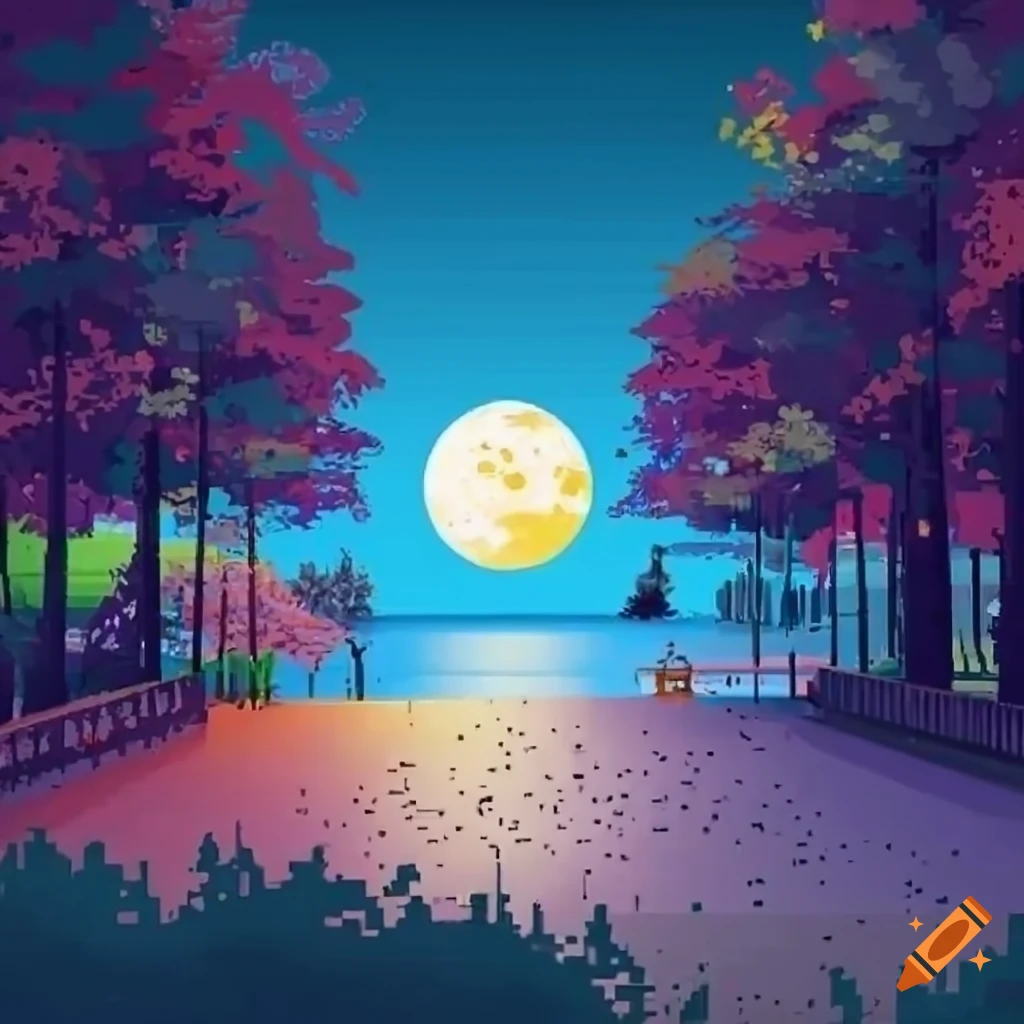 Colorful outdoor scene with moonlight on Craiyon