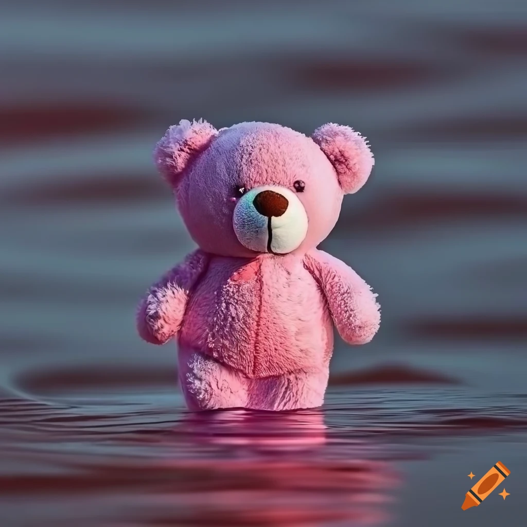 Pink teddy bear on a sunlit lake on Craiyon