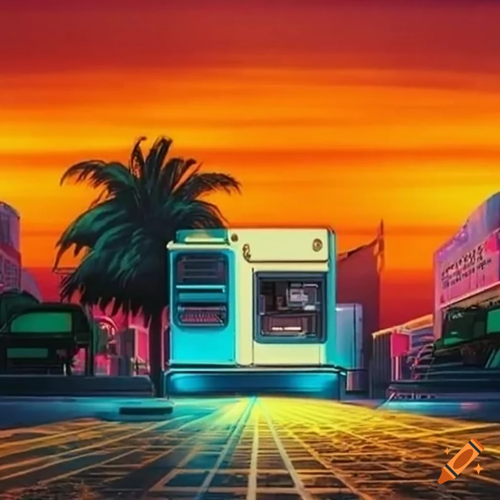 Retro 1990s chillwave interior scene with home appliances on Craiyon