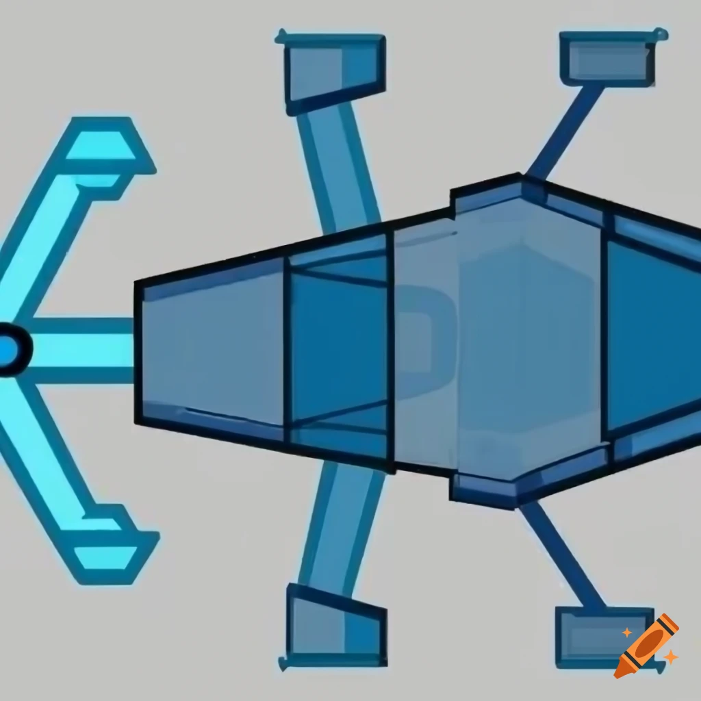 Blue geometric spaceship representing internet company on Craiyon