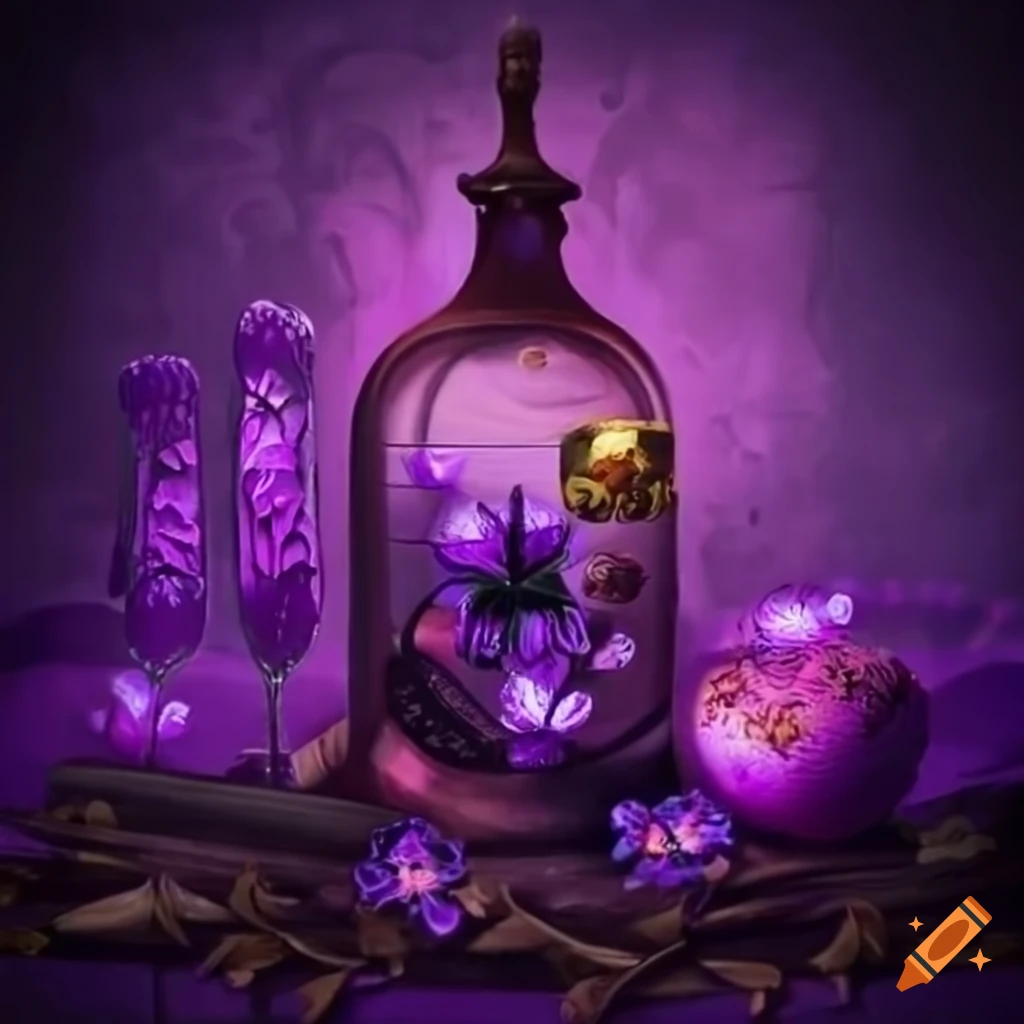 Purple magical tavern with potions and vines