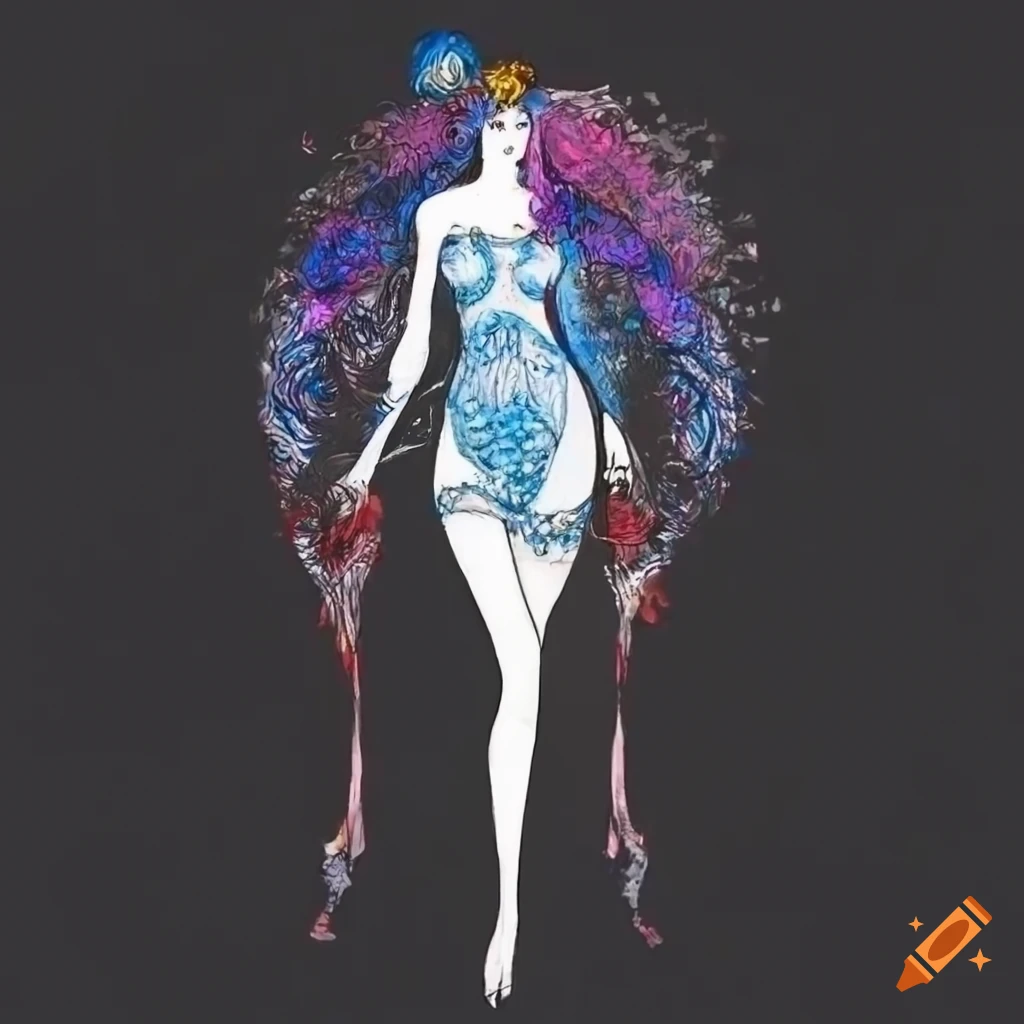 Yoshitaka Amano-style portrait of Undine, Goddess of Water on Craiyon