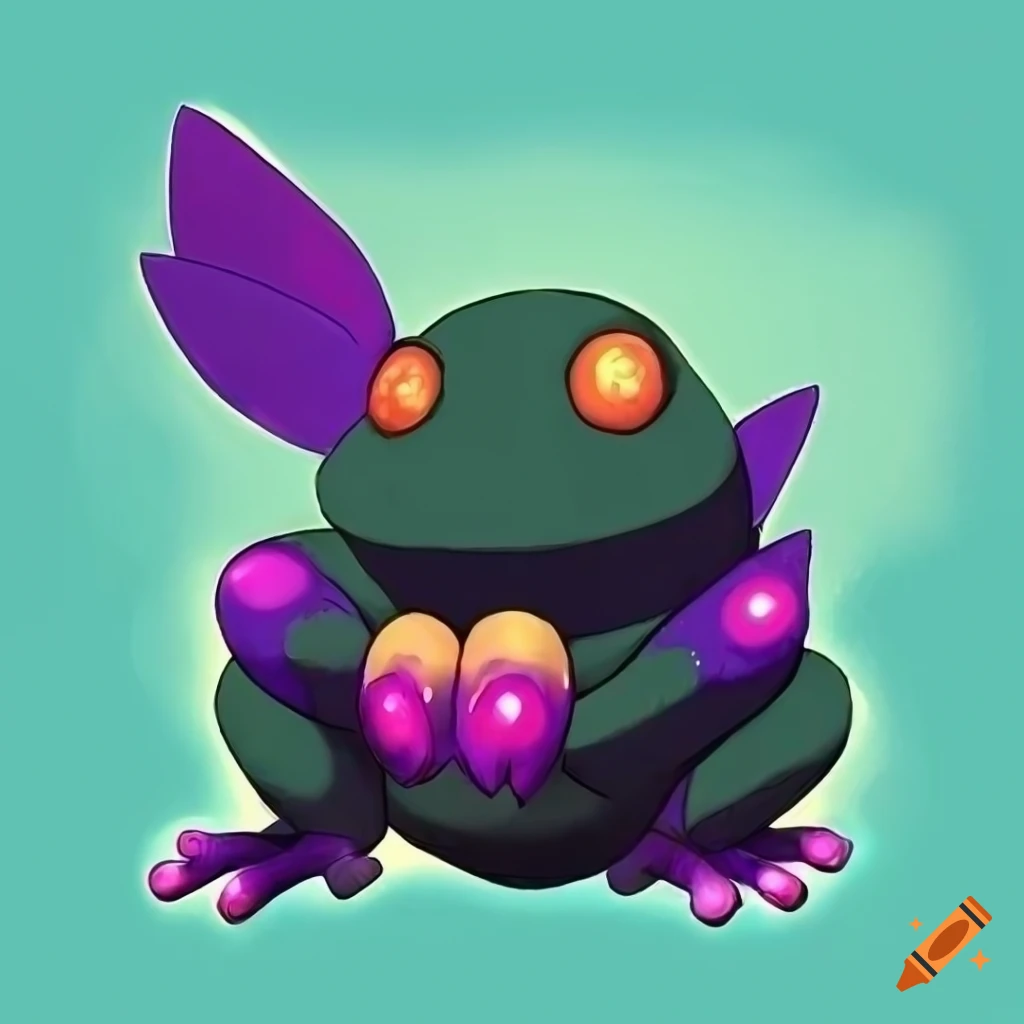 Illustration of a shy frog pokemon hiding in a flower