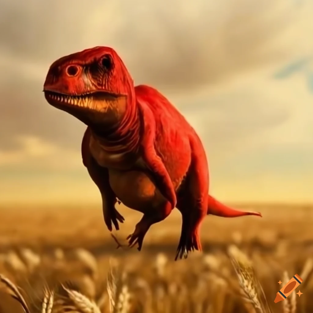 Redhead hunting dinosaurs in a wheat field
