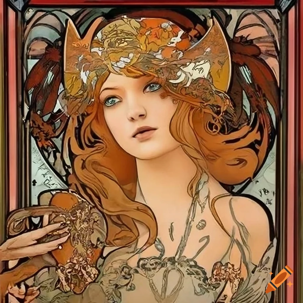 Seasons 1896 alphonse mucha full border art nouveau painting on Craiyon