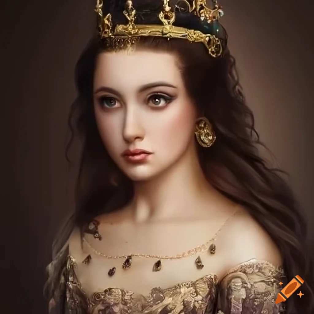 Portrait of a young beautiful queen on Craiyon